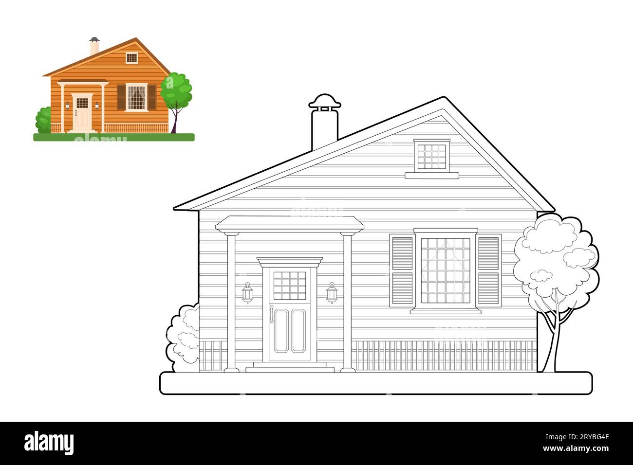 Coloring book of cute wooden house. Vector illustration with editable ...