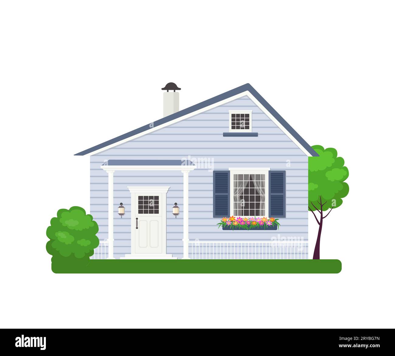 Cute blue house with columns, isolated on white background Stock Vector ...