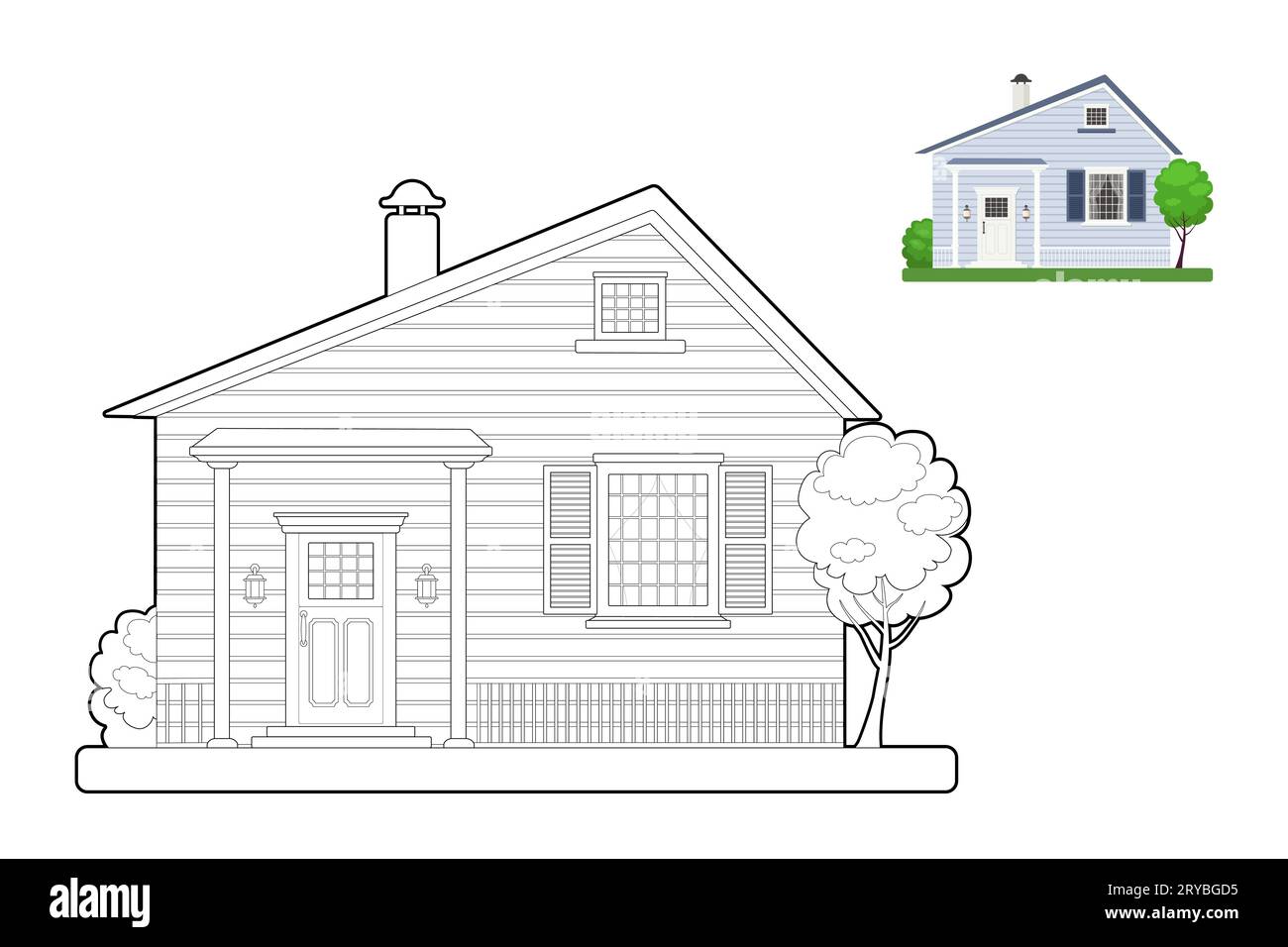 Beautiful wooden house coloring page for kids hi-res stock photography ...