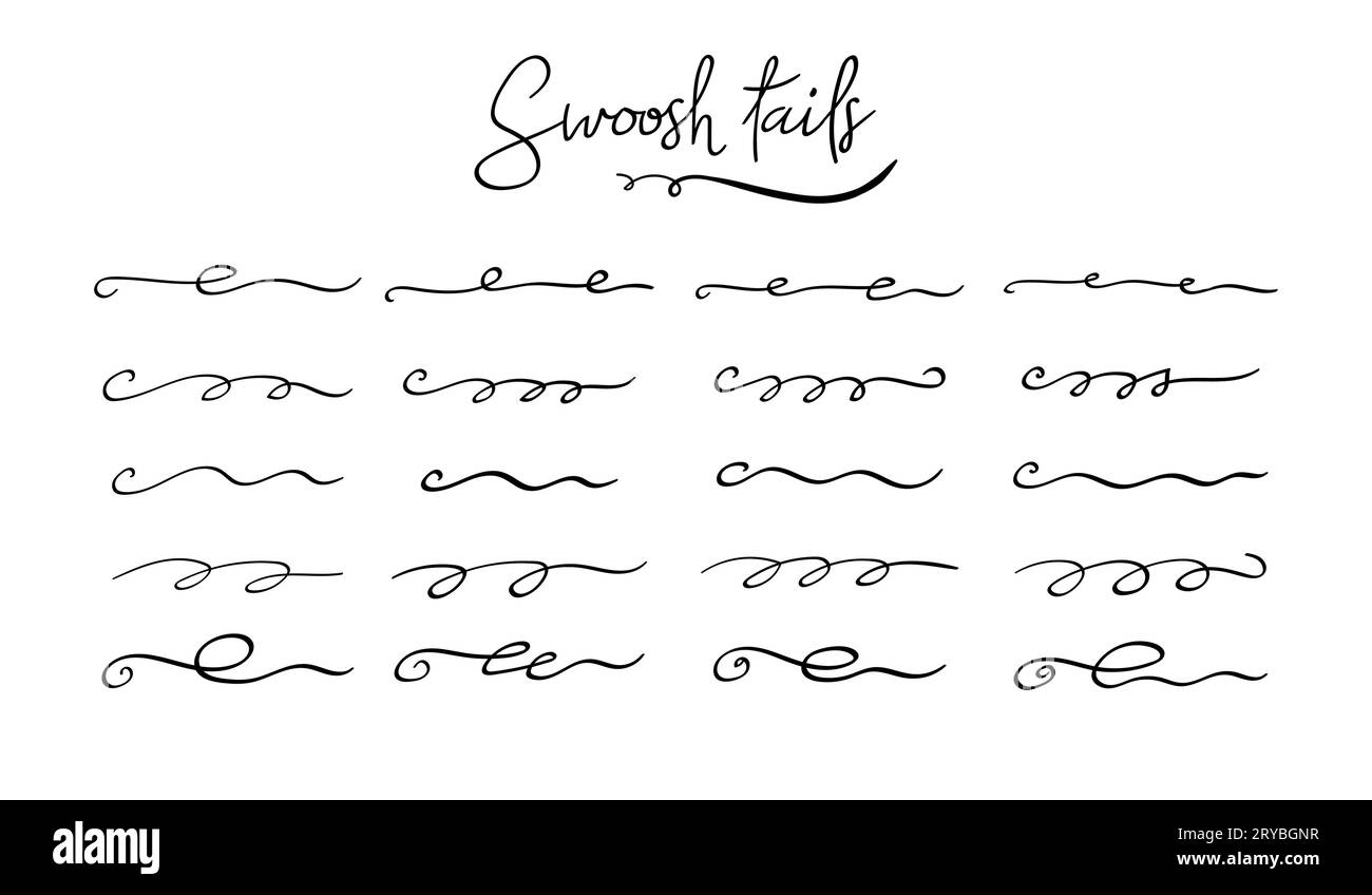 Swoosh and swoops double underline typography tails shapes. Brush drawn ...