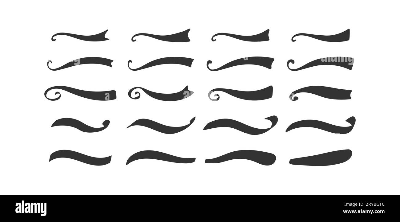 Swoosh and swoops double underline typography tails shapes. Brush drawn ...