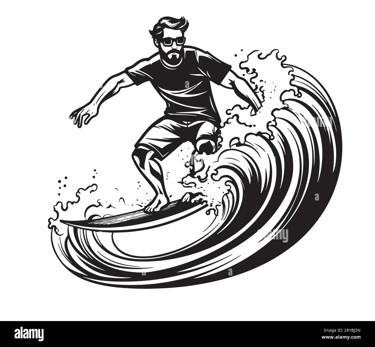 Surfer in sunglasses sport logo sketch hand drawn in graphics Vector ...