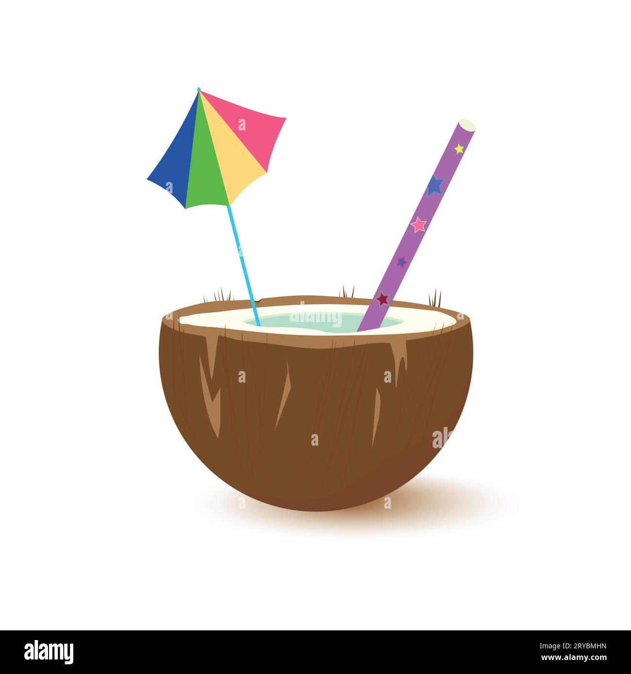 Coconut glass with straw and umbrella. Vector illustration Stock Vector ...