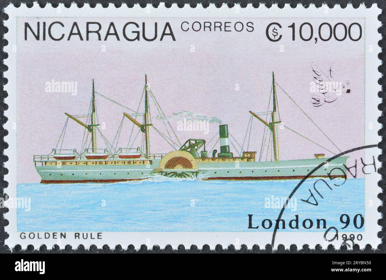 Cancelled postage stamp printed by Nicaragua, that shows Golden Rule ...