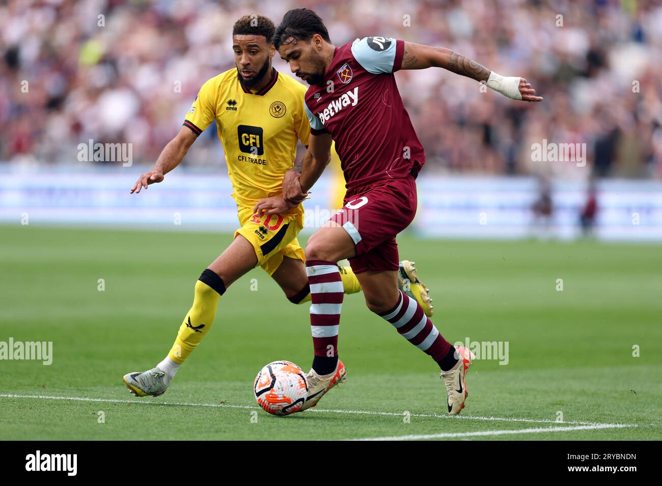 West Ham United's Lucas Paqueta and Sheffield United's Jayden Bogle ...