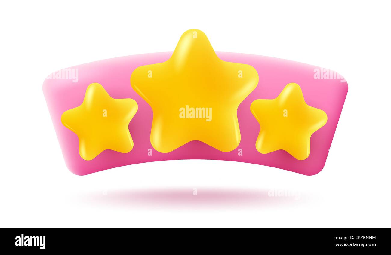 Vector icons of three yellow stars on pink banner. Achievements for ...