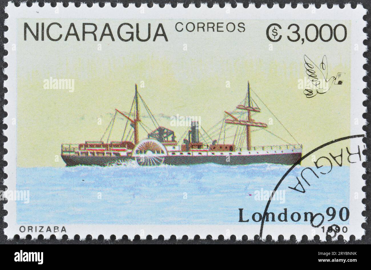 Cancelled postage stamp printed by Nicaragua, that shows Orizaba ...