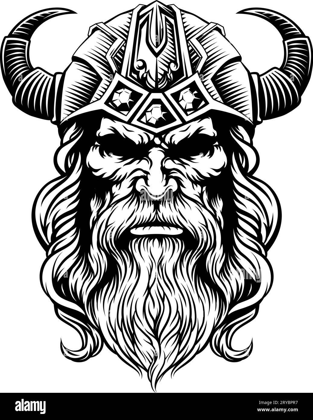 Viking Warrior Man Strong Mascot Face in Helmet Stock Vector Image ...