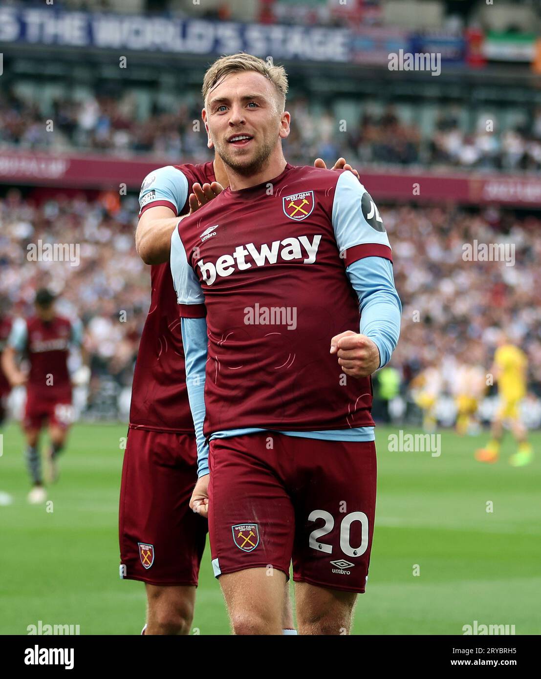 West Ham United's Jarrod Bowen celebrates scoring their side's first ...