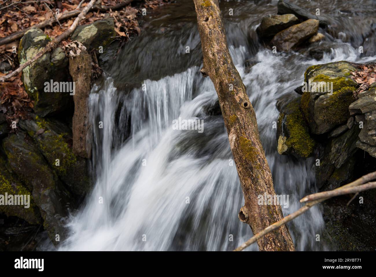 A small flowing brook and waterfall at Taconic State Park, Rudd Pond ...