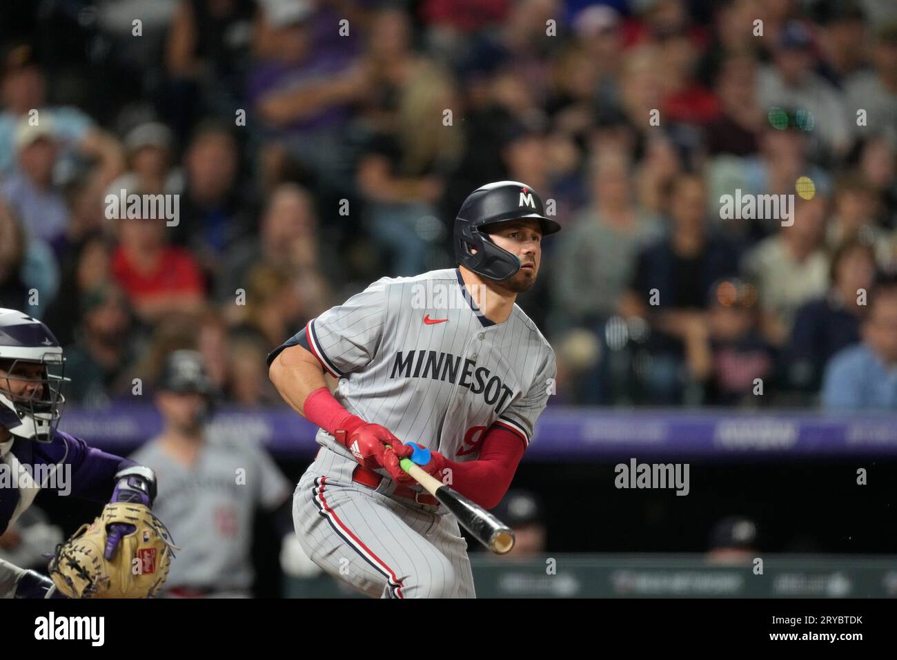 Minnesota Twins left fielder Trevor Larnach (9) in the eighth inning of ...