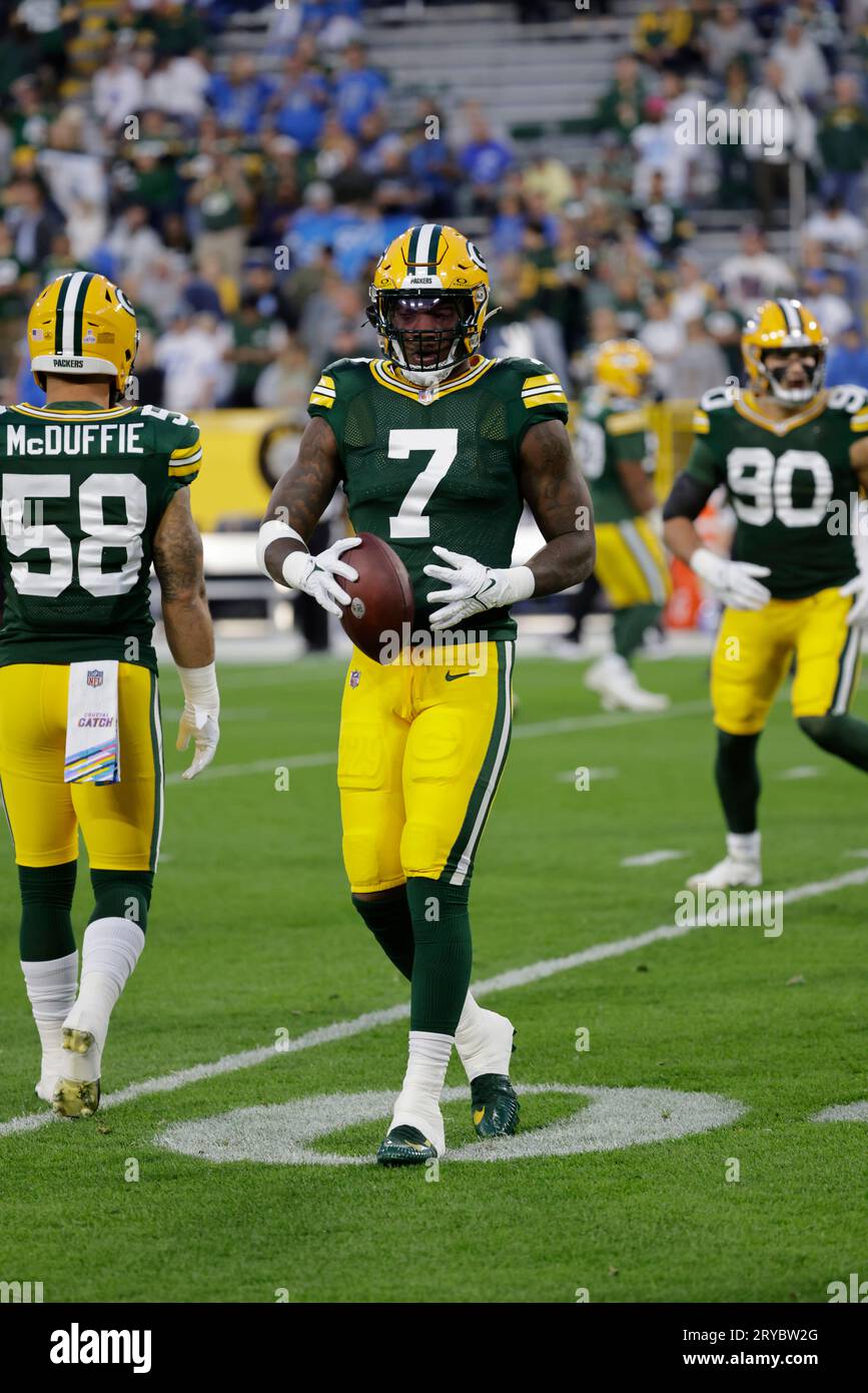 Green Bay Packers linebacker Quay Walker (7) before an NFL football ...