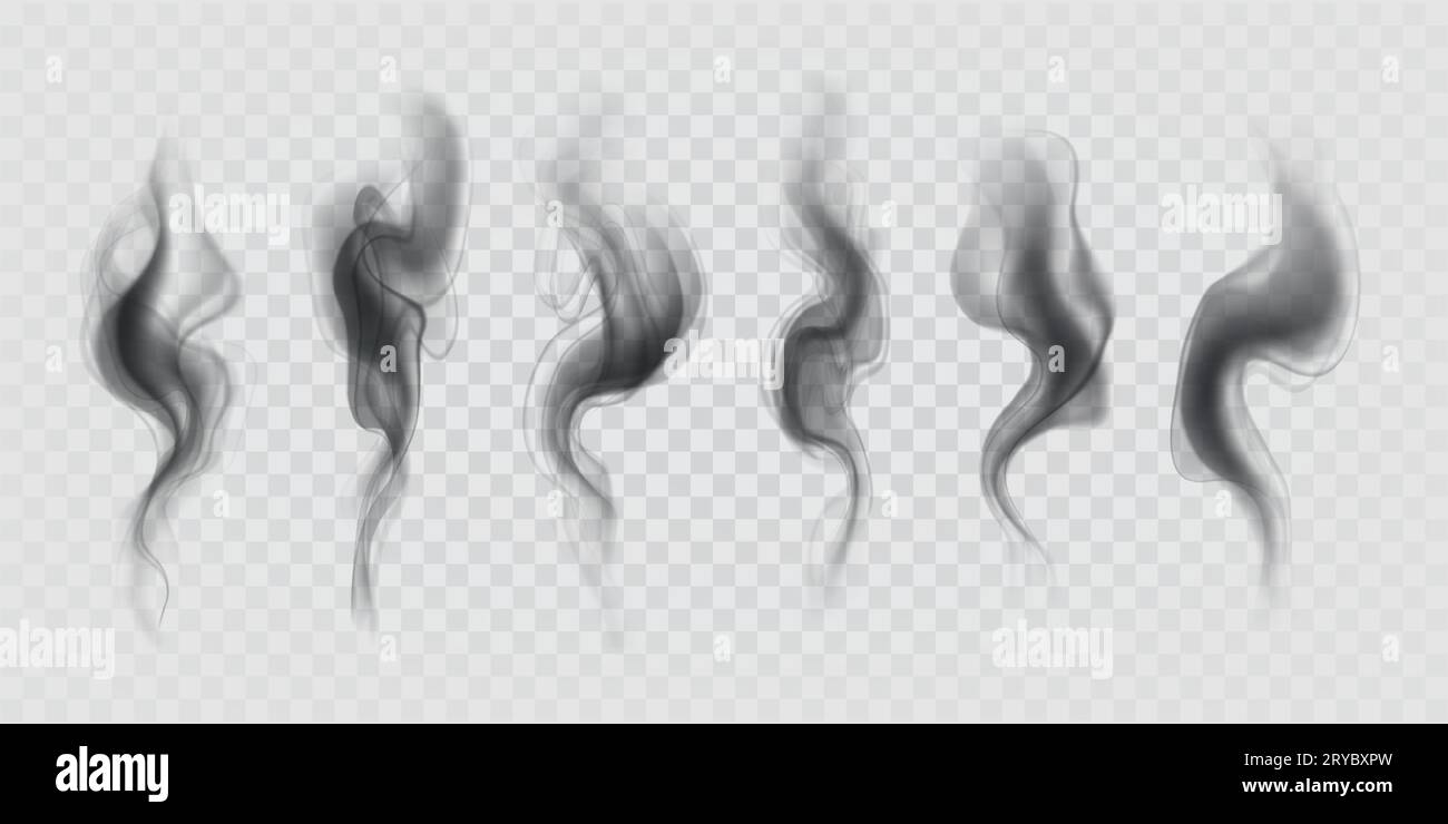 Black smoke. Transparent air effect. Steam of dark fume. Fire wave ...