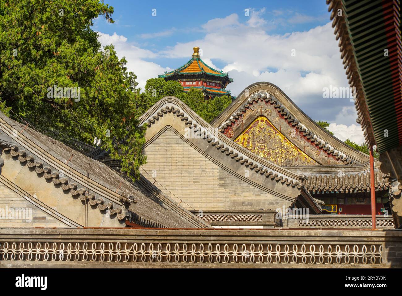 Beijing City, China - July 7, 2023: Foxiangge and Tingoriguan Gables in ...