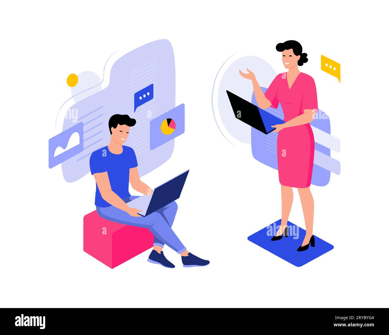 Digital work. People with laptops. Technology analysis in computer ...