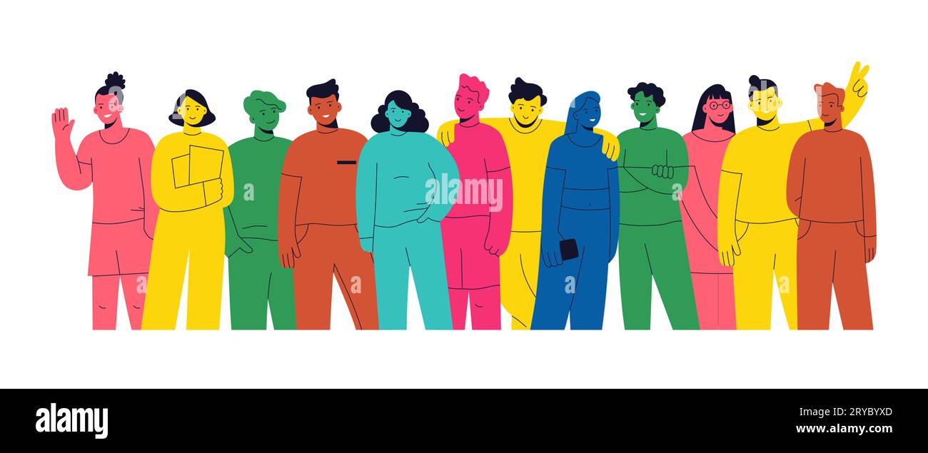 Young people. Happy abstract men and women standing together. Group ...