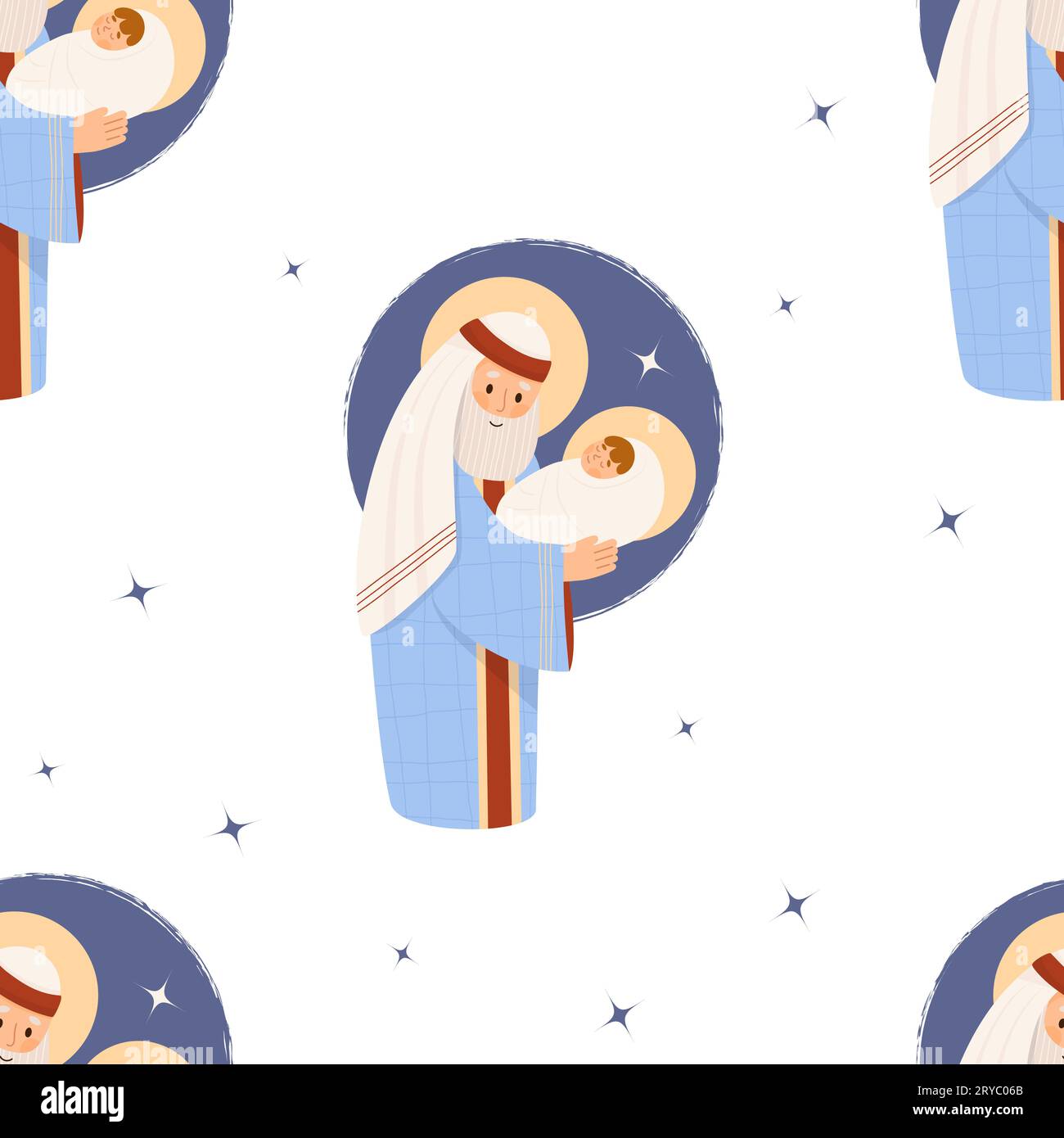 Christmas seamless pattern. Holy family saint Joseph with baby Jesus ...