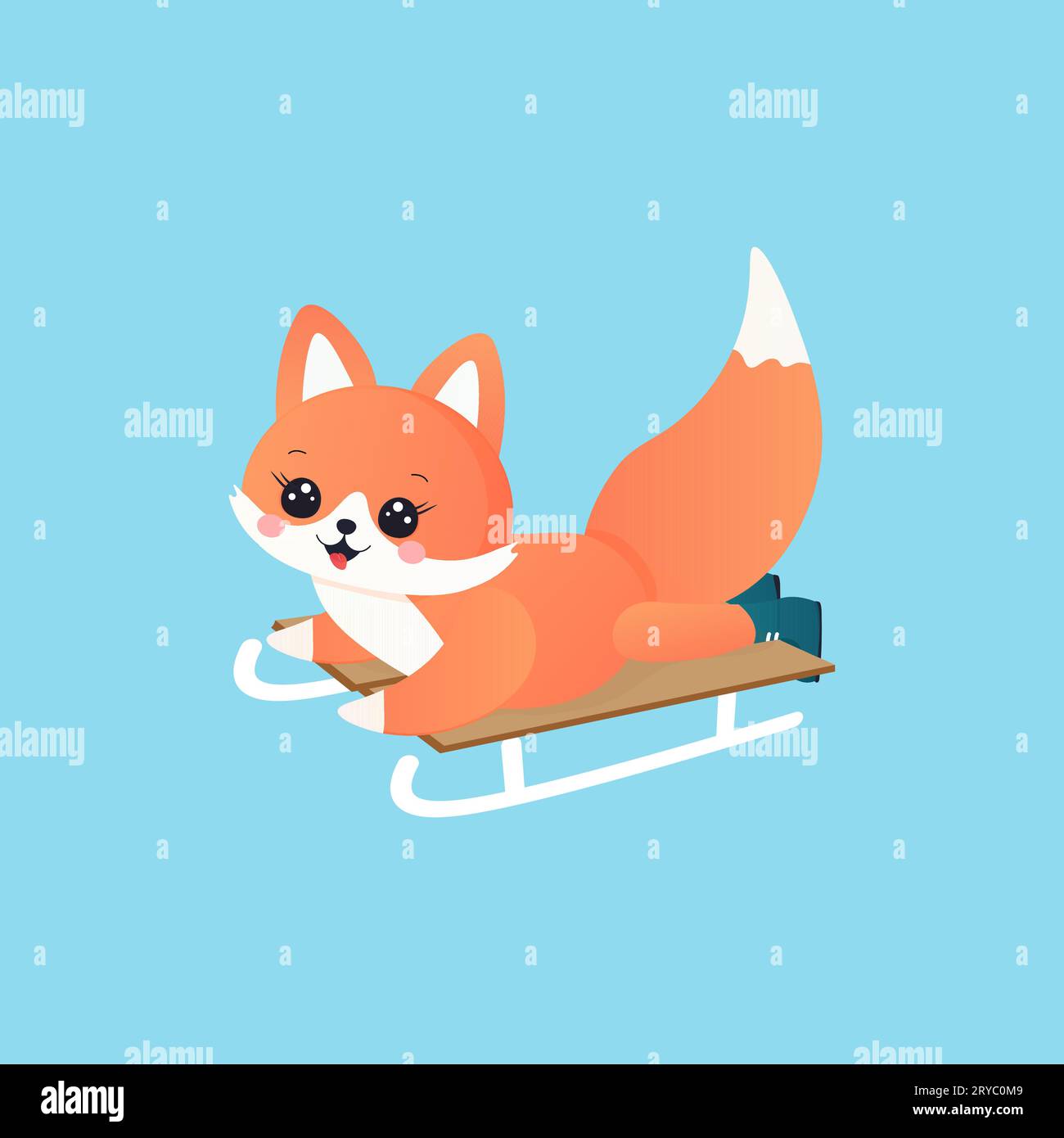 fox on a sledge winter sports. isolated vector children's illustration ...