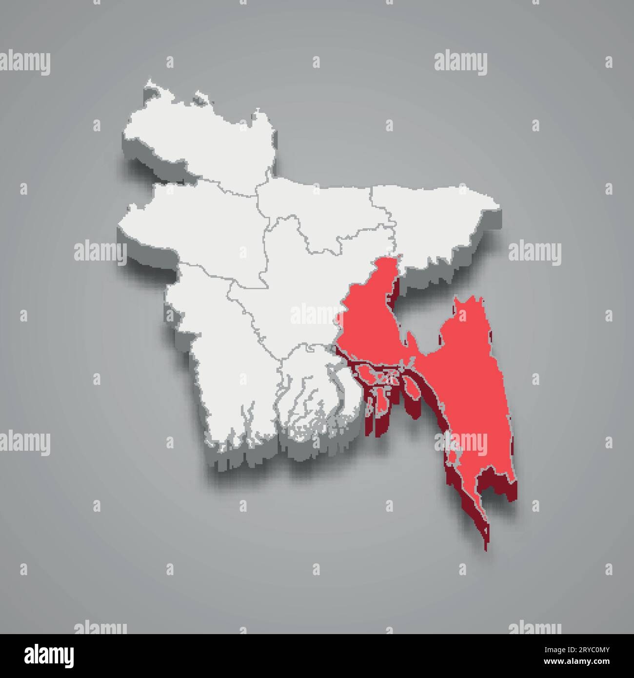 Chittagong state location within Bangladesh 3d isometric map Stock ...