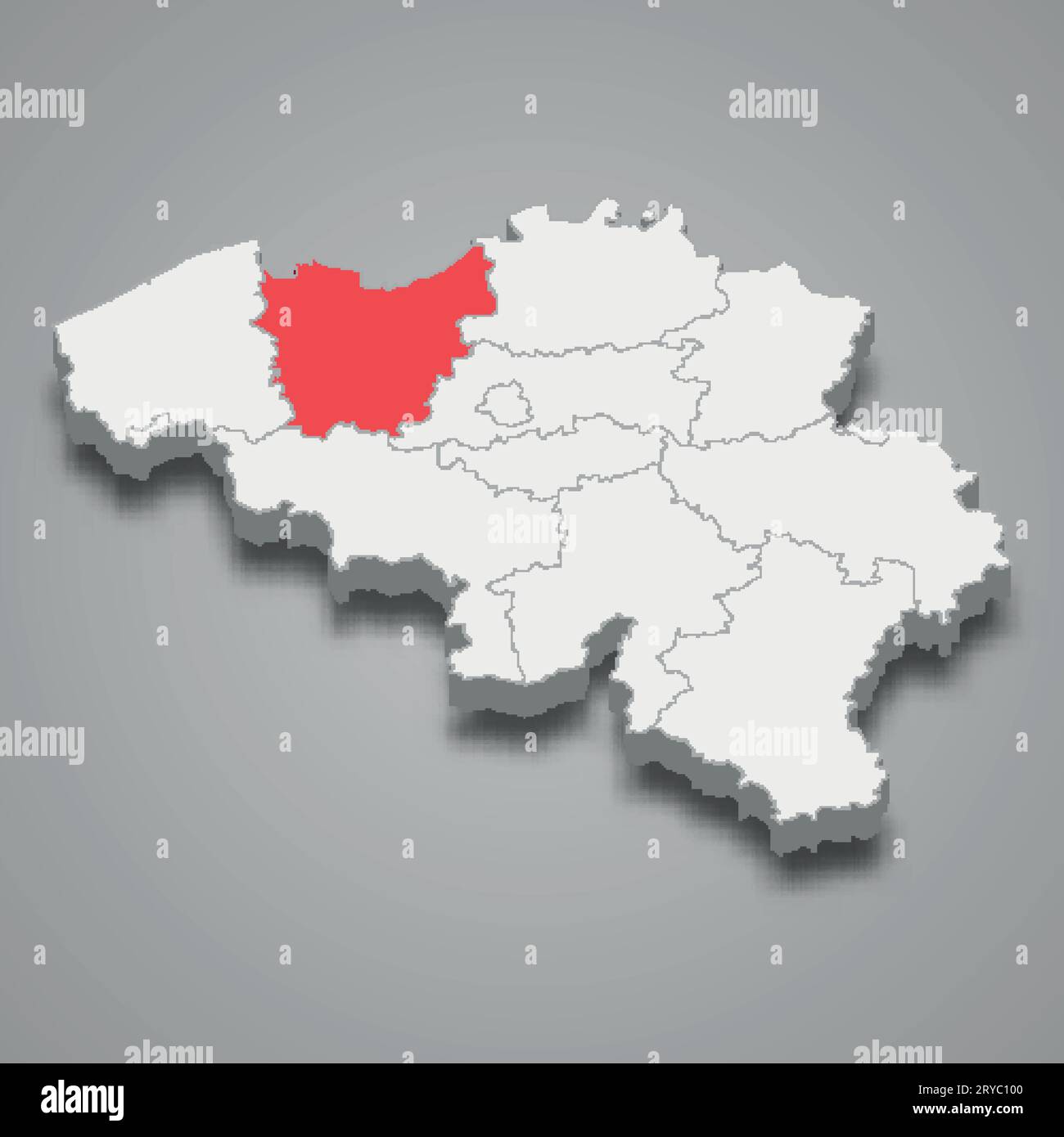 East Flanders state location within Belgium 3d isometric map Stock ...