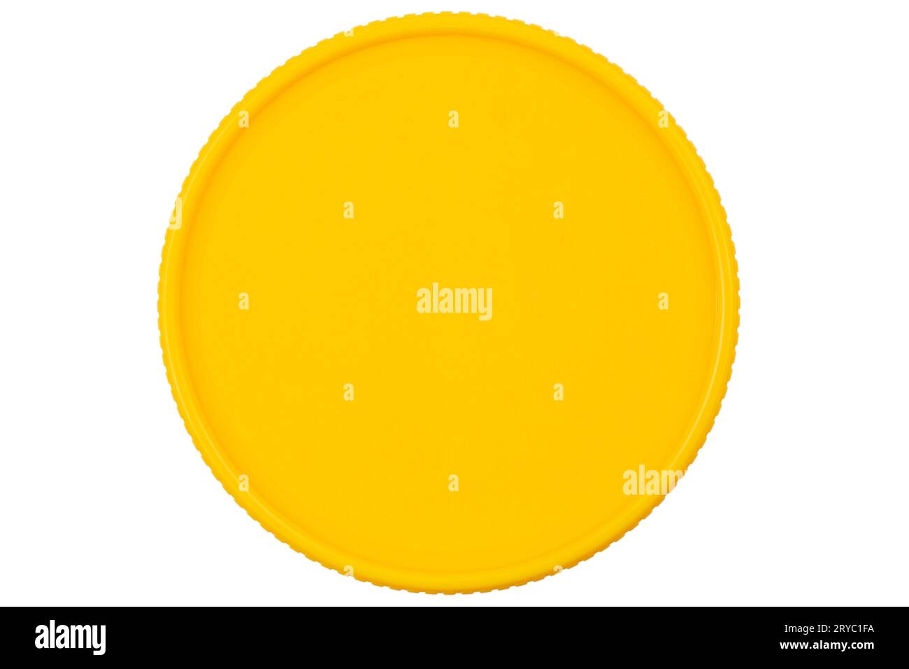 Top view of yellow plastic lid isolated on white background. Plastic ...