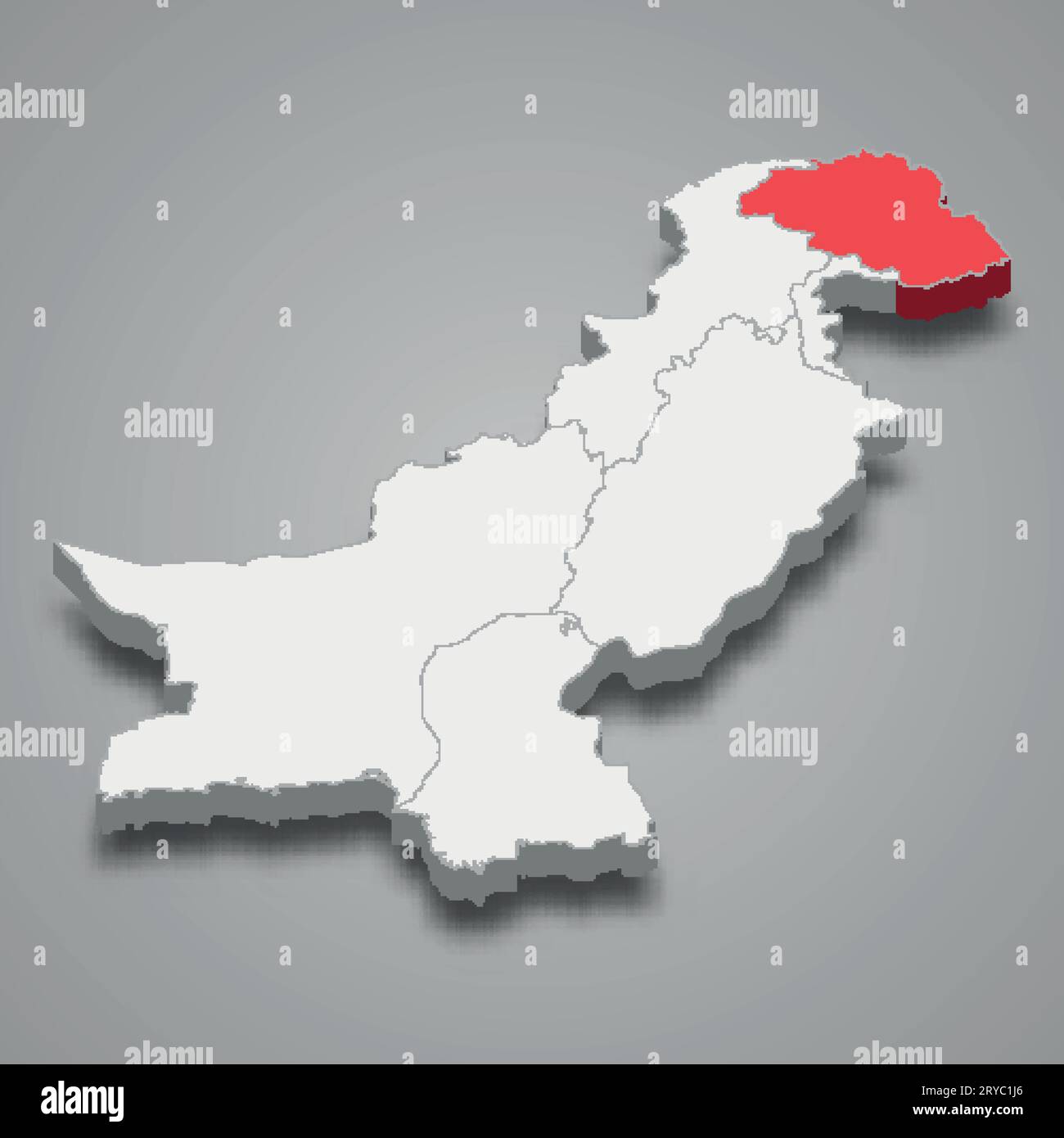 Gilgit-Baltistan state location within Pakistan 3d isometric map Stock ...
