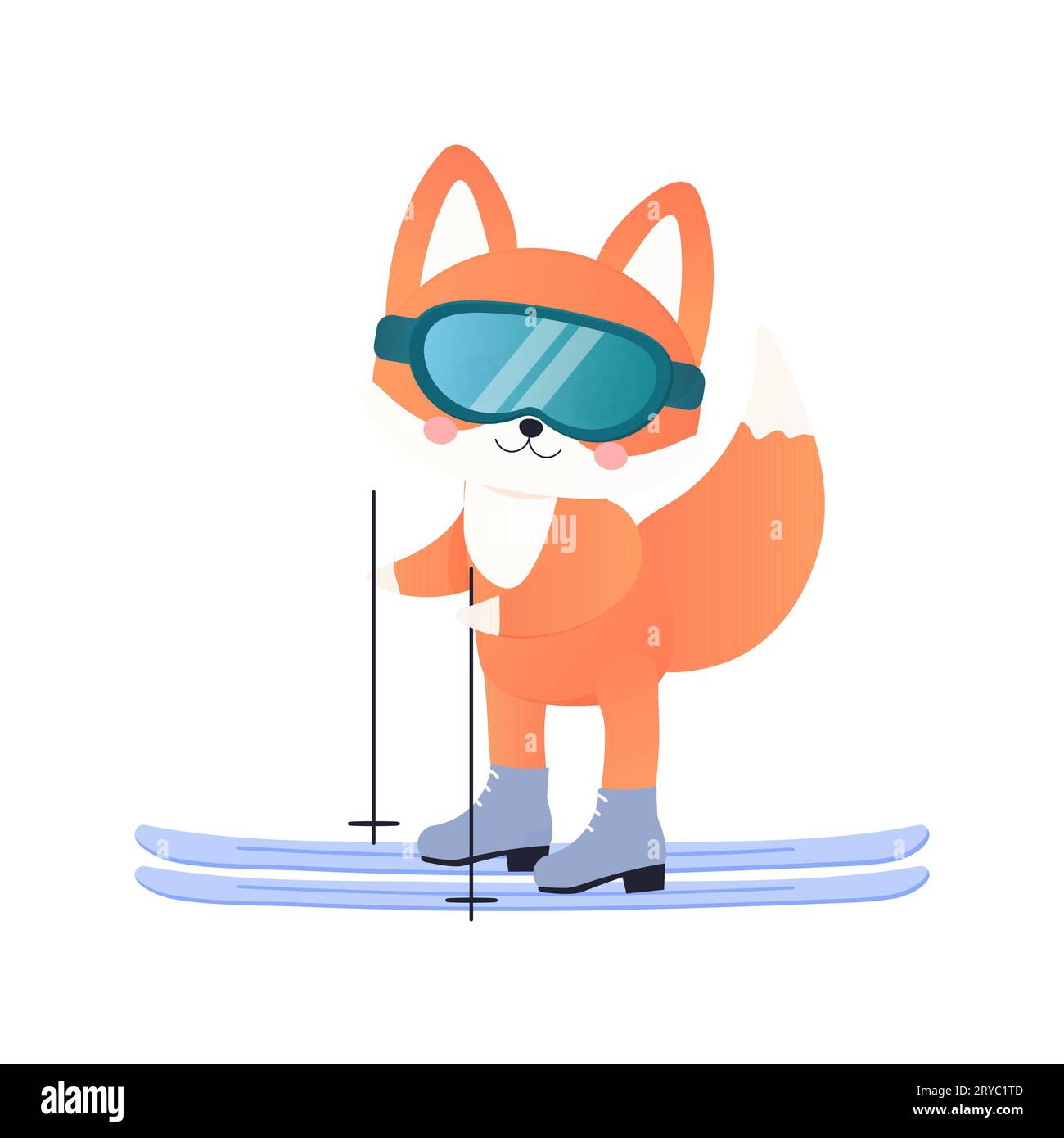 Fox on skis, snowboarding, fell in the snow, winter sports. isolated ...