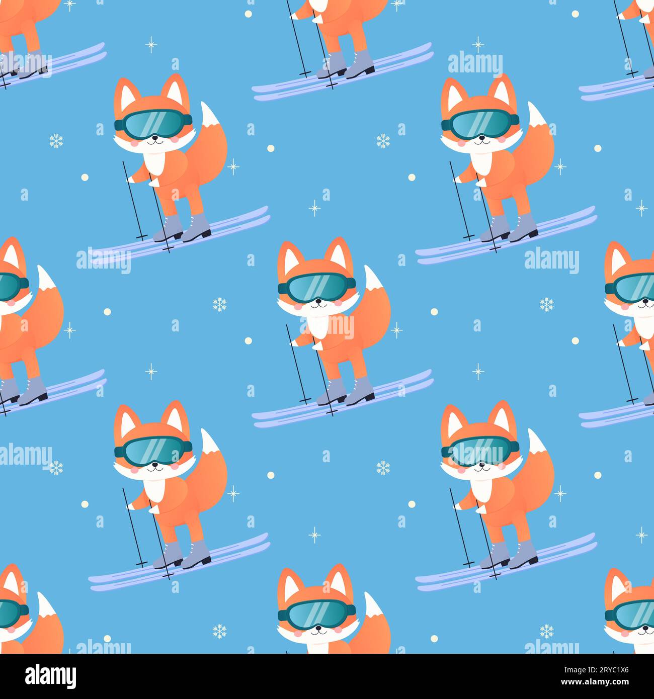 winter sports fox on skis, sledge, snowboard, skates. seamless pattern ...