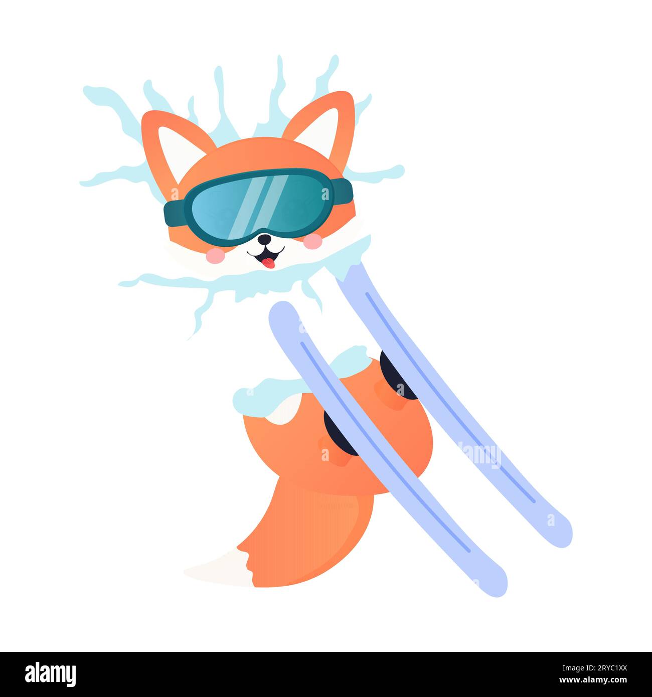 Fox on skis, snowboarding, fell in the snow, winter sports. isolated ...