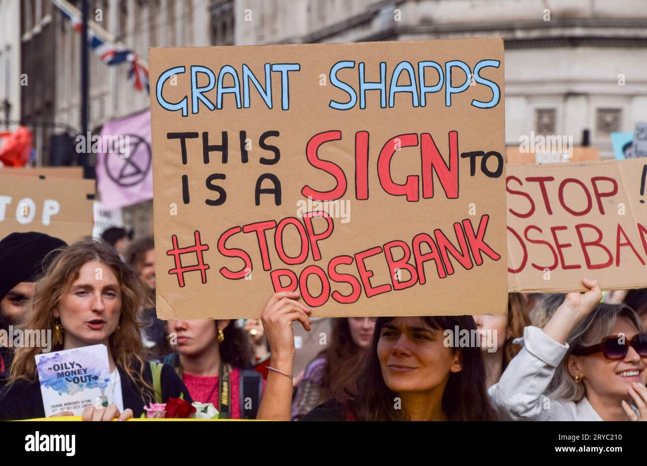 London, England, UK. 30th Sep, 2023. Protesters pass through Parliament ...