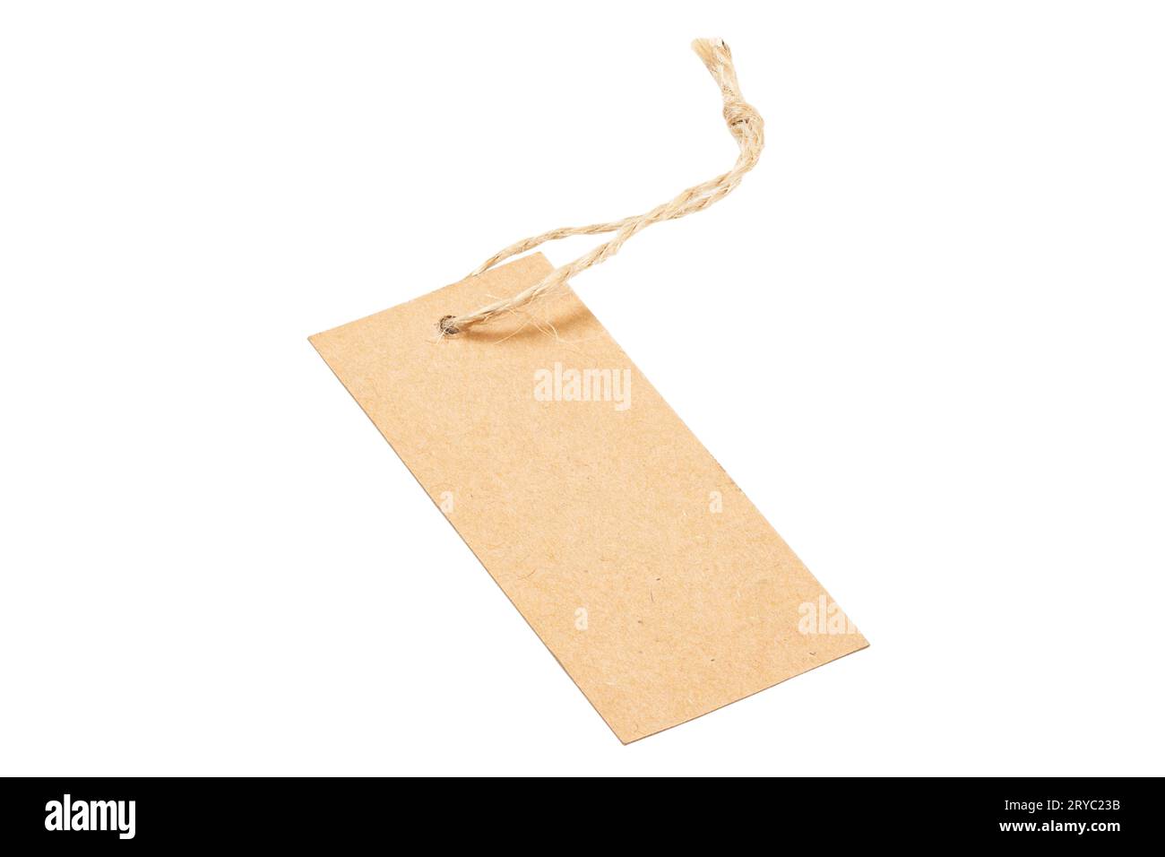Brown cardboard label with slim rope isolated on white background ...