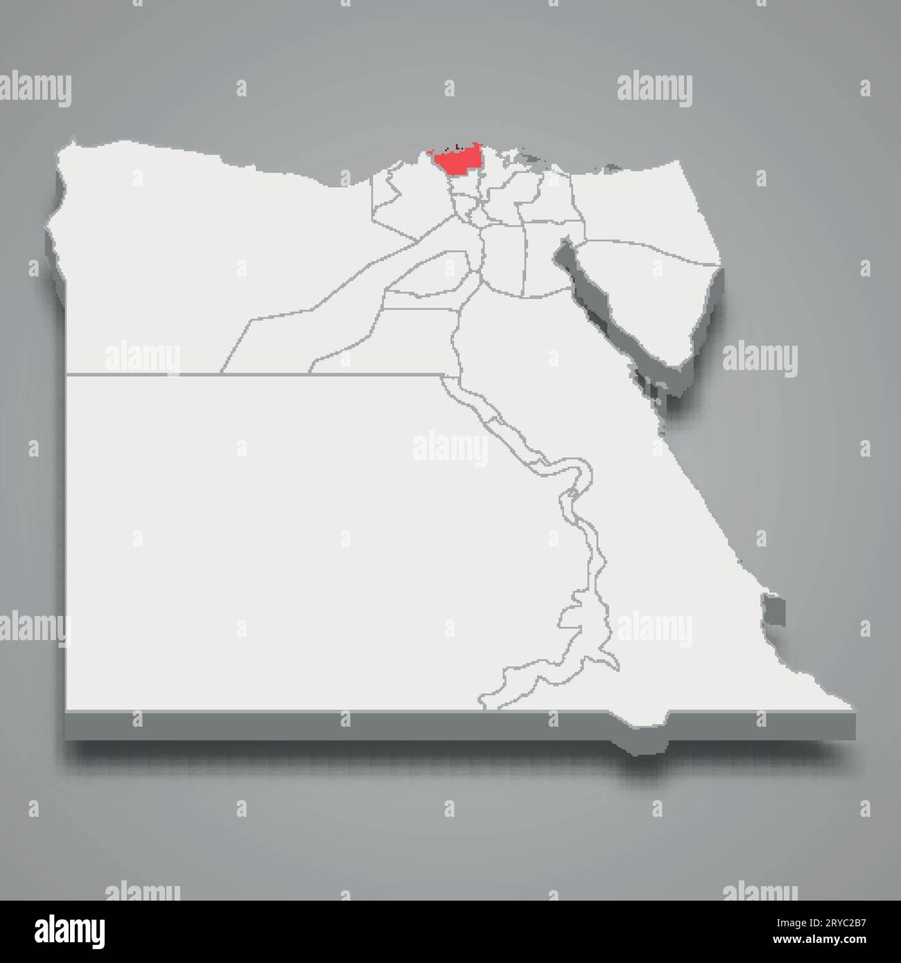Kafr El Sheikh region location within Egypt 3d isometric map Stock ...