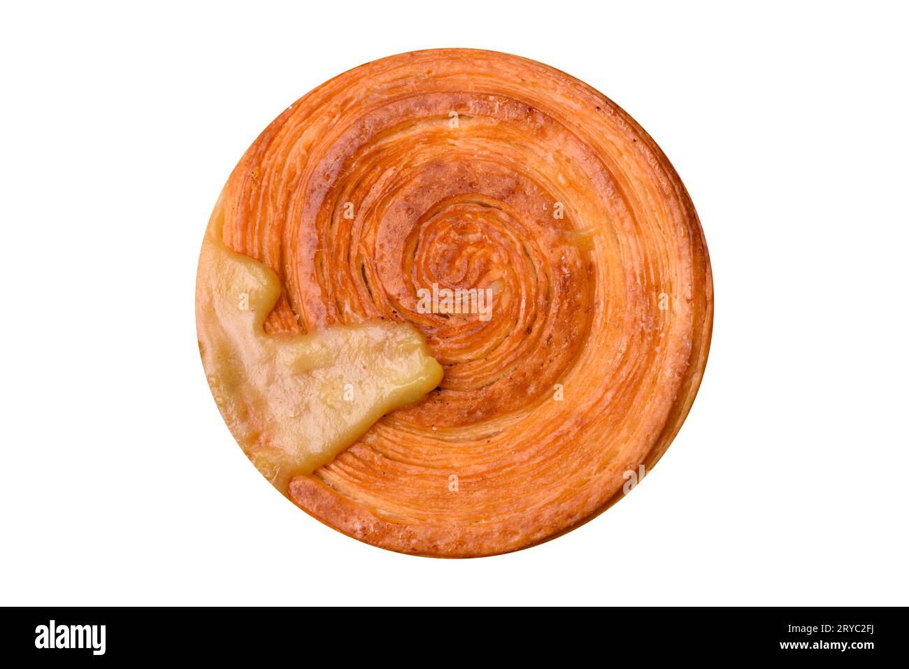 Round puff pastry croissant with raspberry filling or new york roll on ...