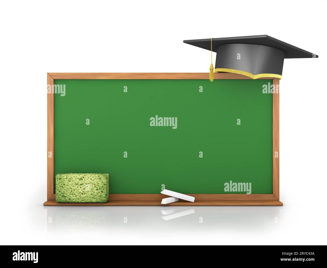 chalk board and graduate cap on a white background Stock Photo - Alamy