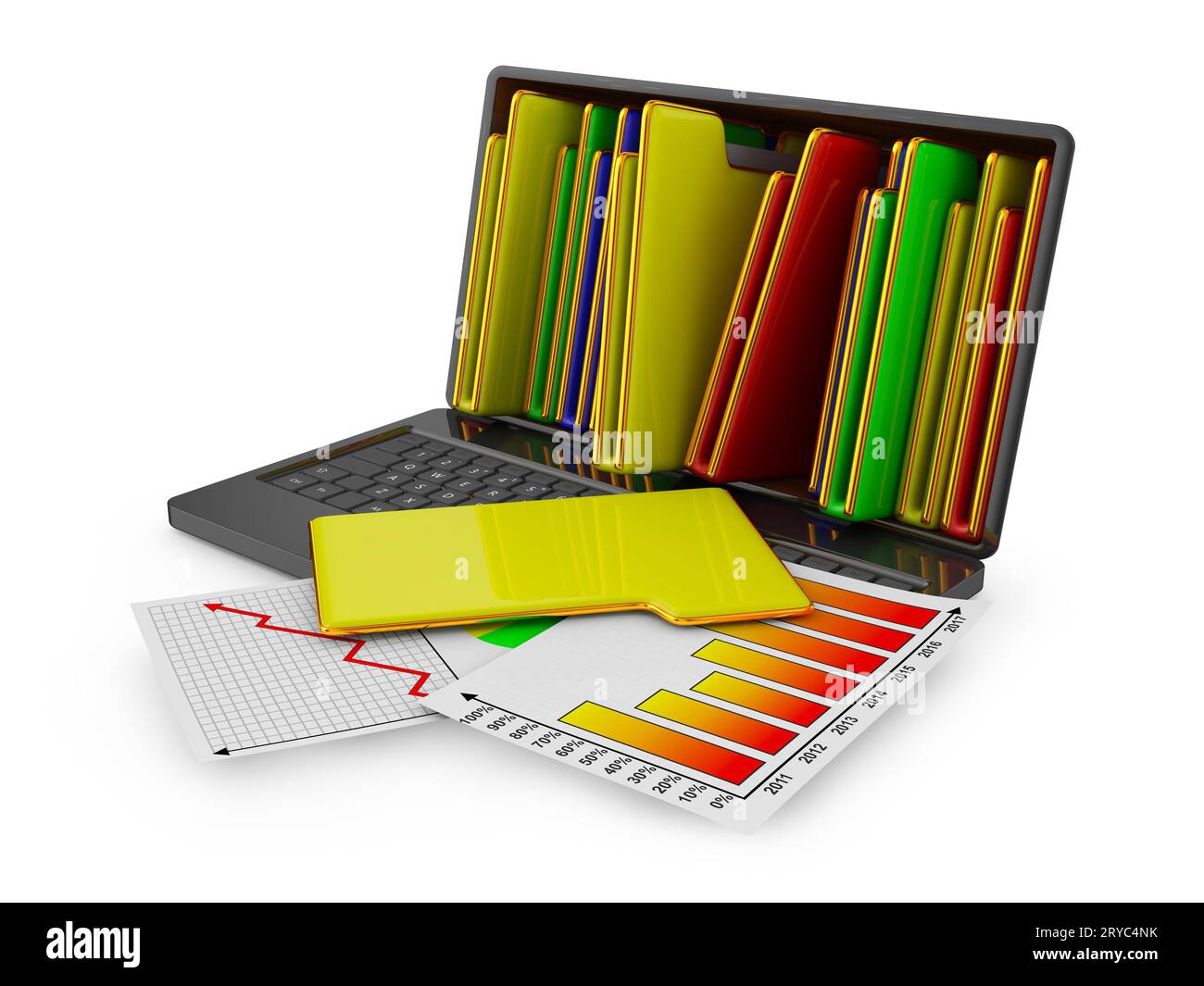 Laptop with folders Stock Photo - Alamy