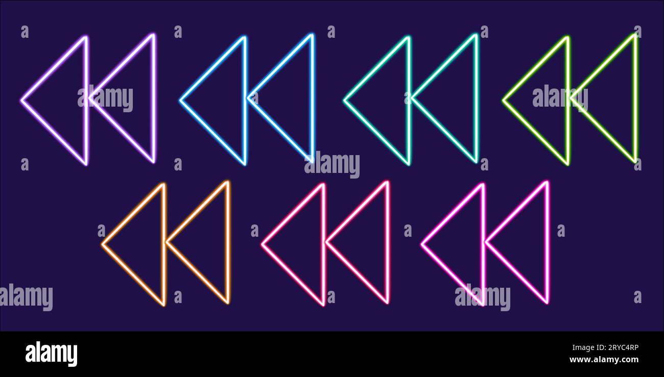 set arrow sign figure. direction glowing desktop icon, neon rewind sign ...