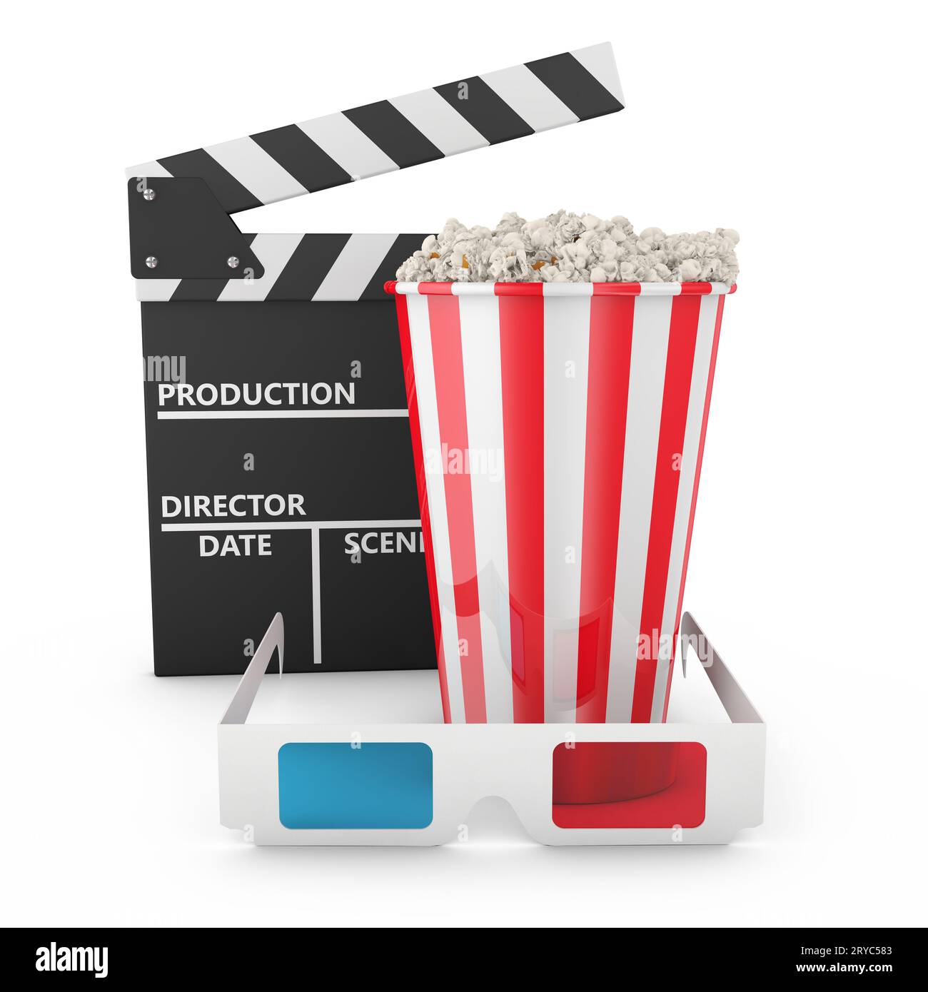 Cinema clapper popcorn 3d glasses Cut Out Stock Images & Pictures - Alamy