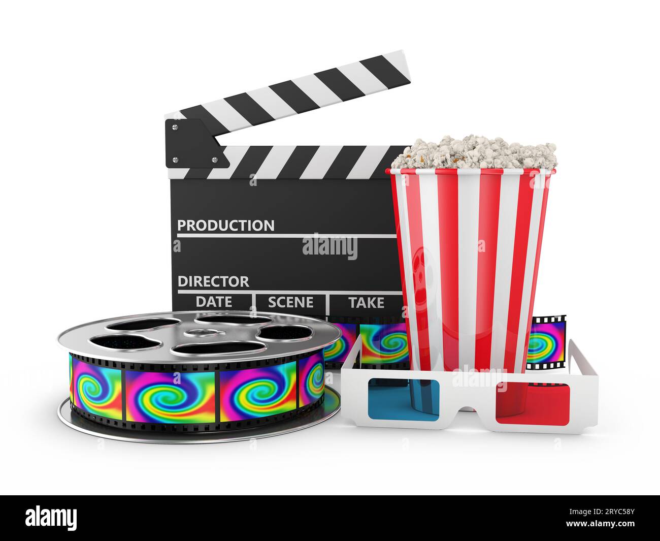 Cinema clapper popcorn 3d glasses Cut Out Stock Images & Pictures - Alamy
