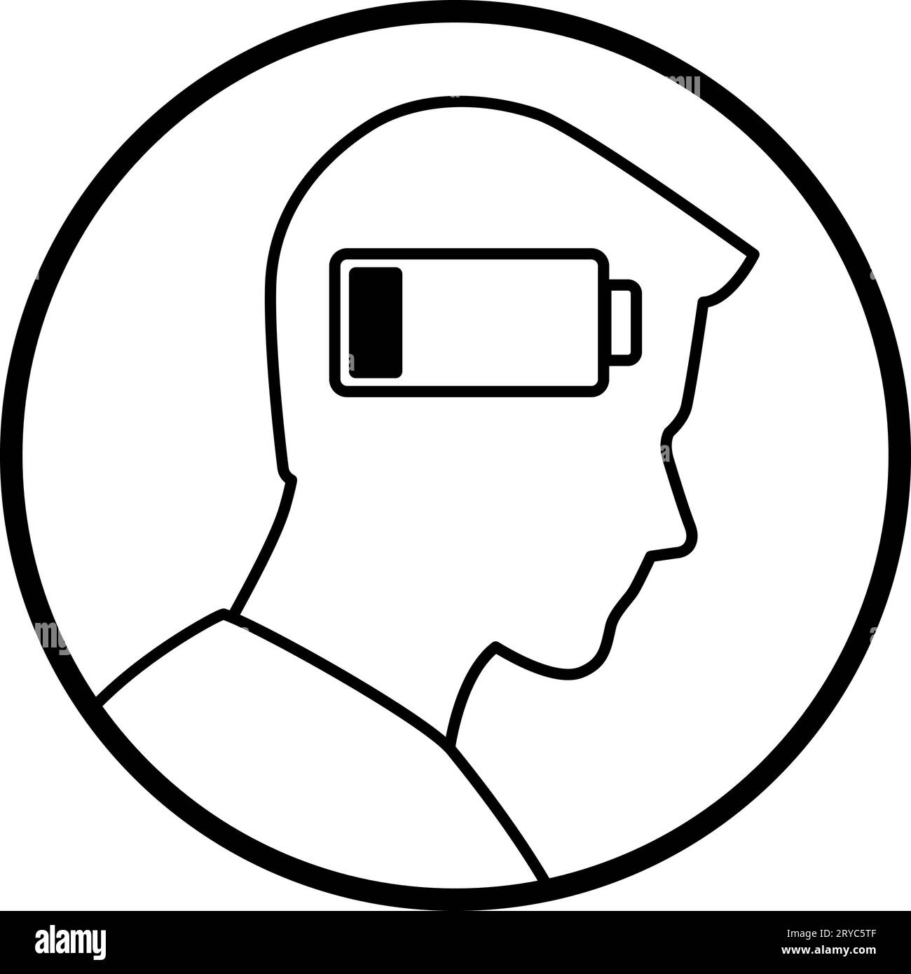 Exhausted man and low charge battery, tiredness and burnout icon Stock ...