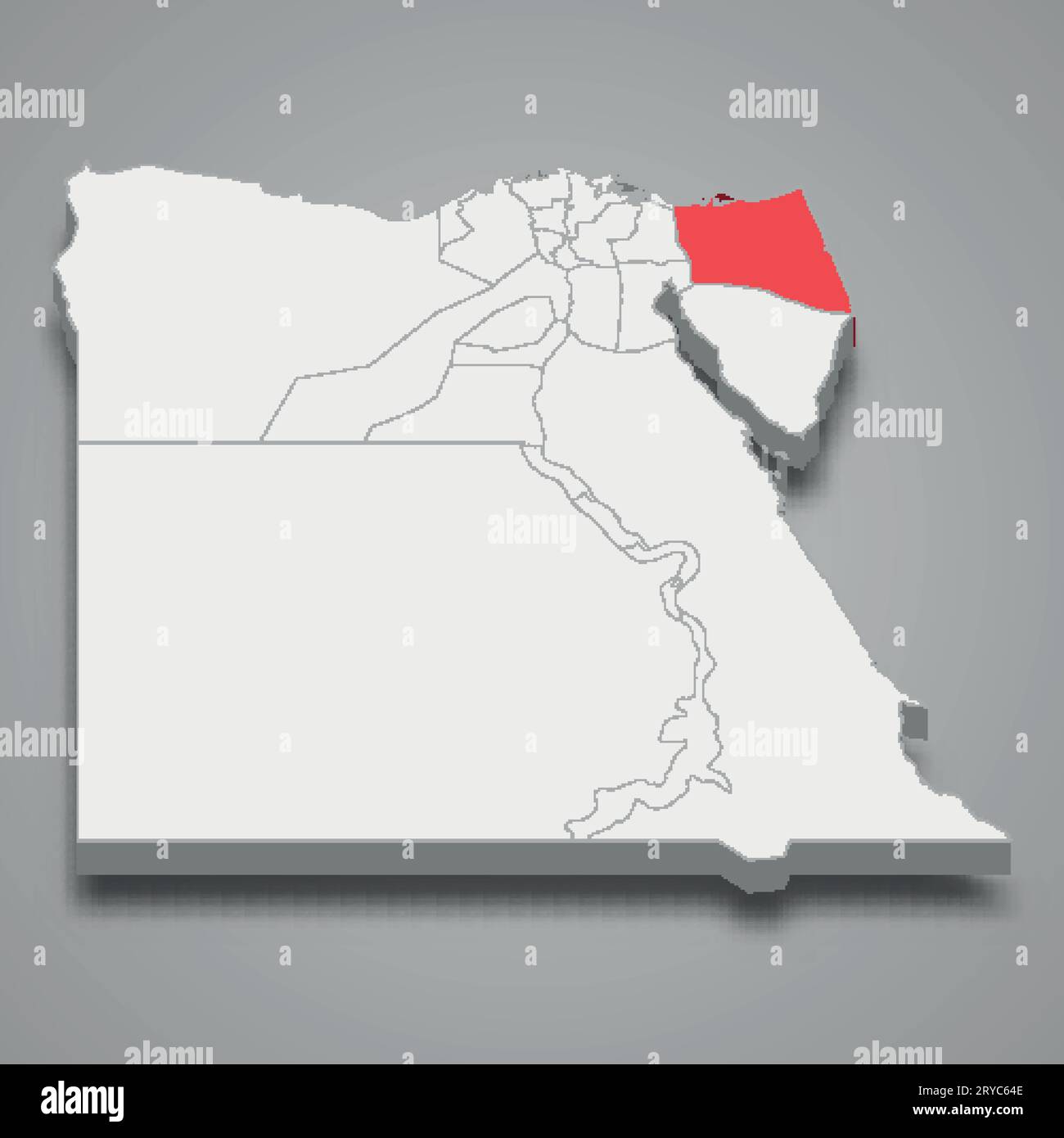 North Sinai region location within Egypt 3d isometric map Stock Vector ...