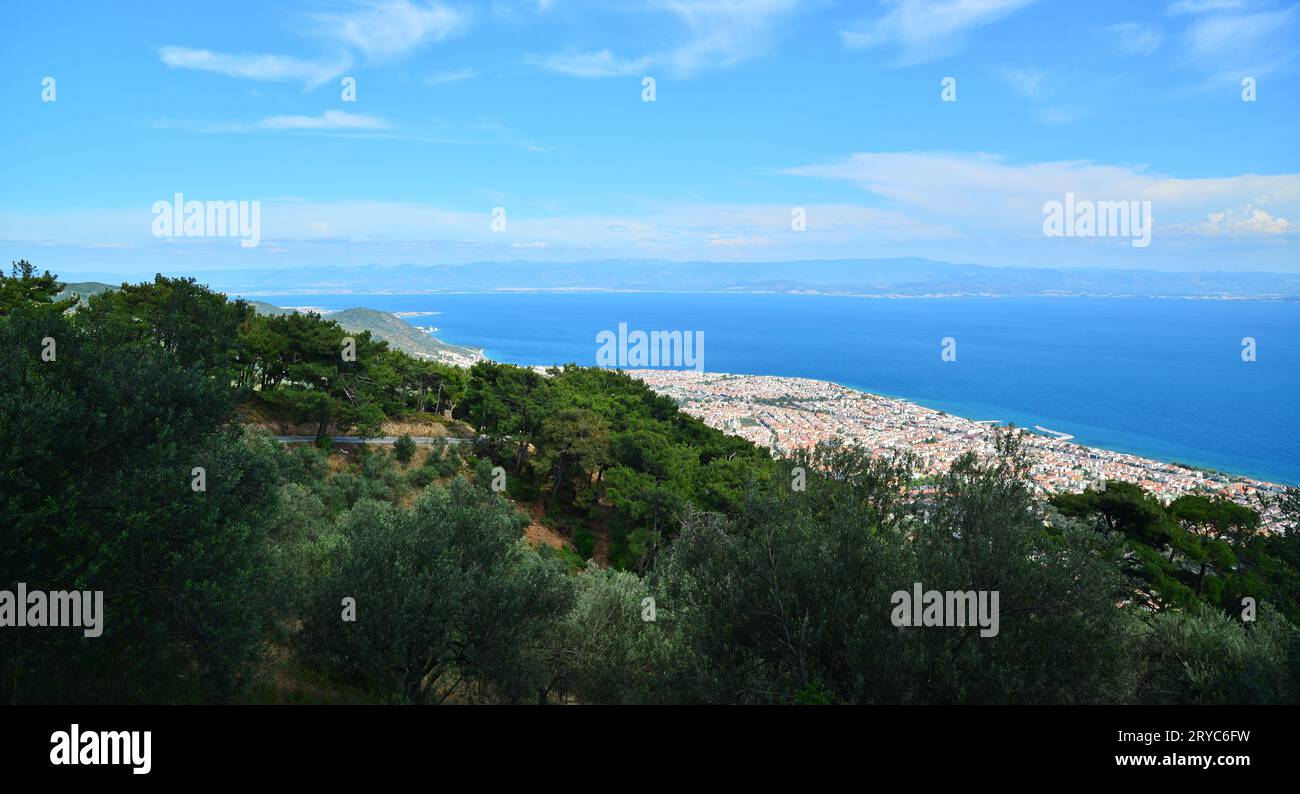 A view from Altinoluk Town, a resort area in Balikesir, Turkey Stock ...