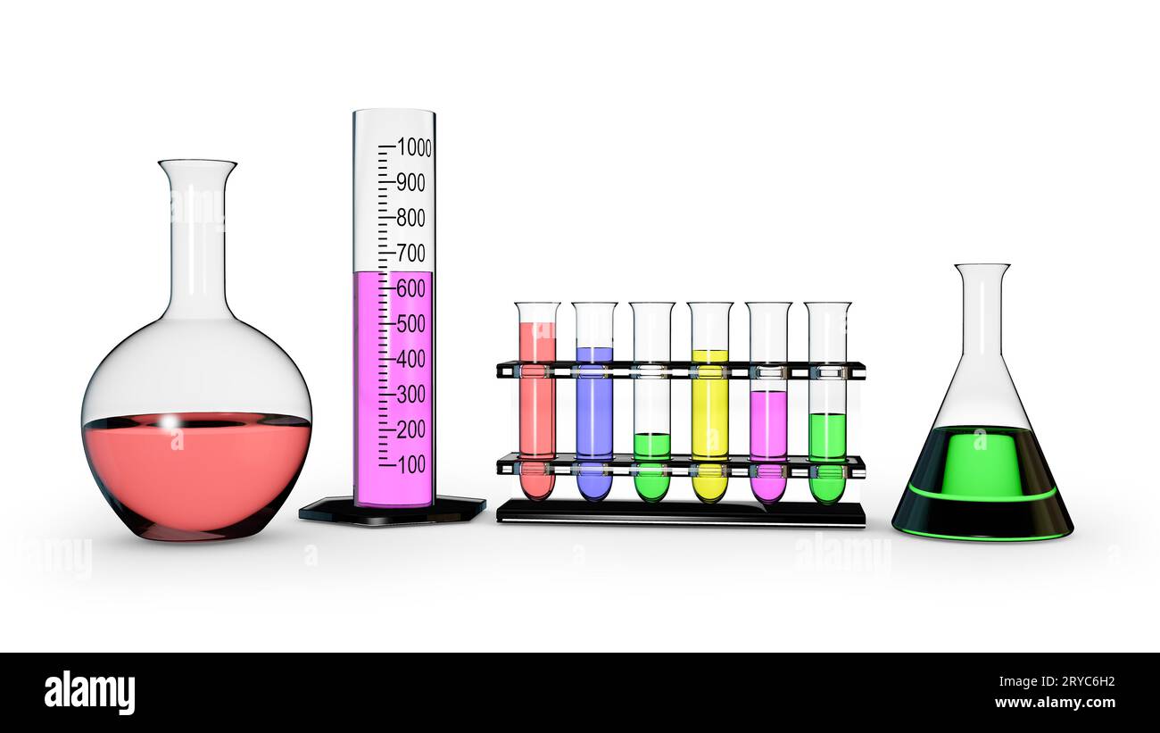 Different chemistry flasks Stock Photo - Alamy