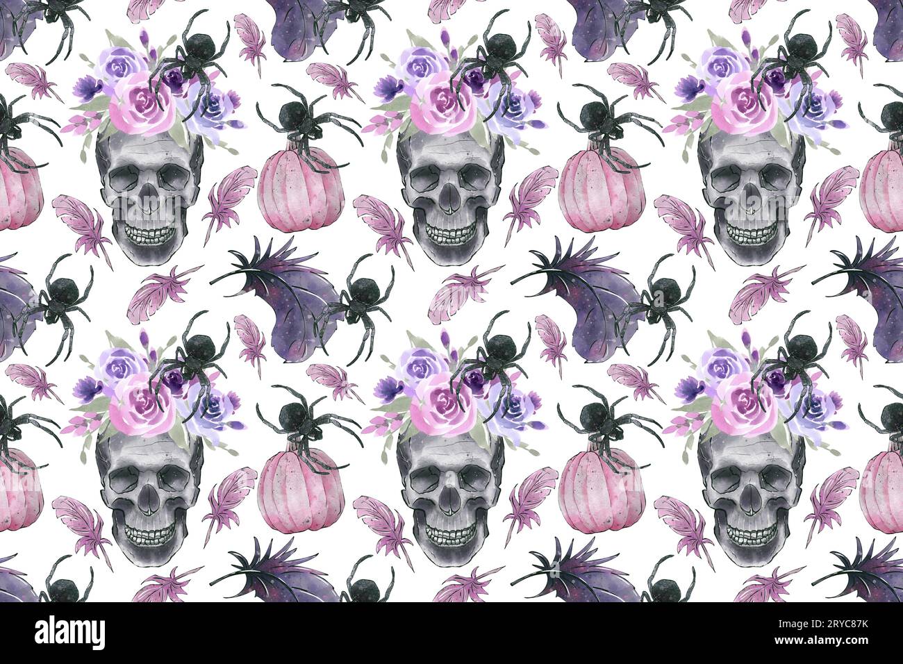 Watercolor seamless pattern, vintage Halloween background. Hand drawn ...