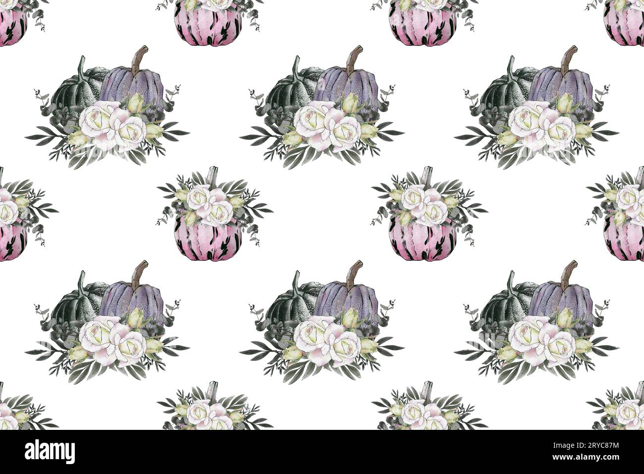 Watercolor seamless pattern, vintage Halloween background. Hand drawn ...