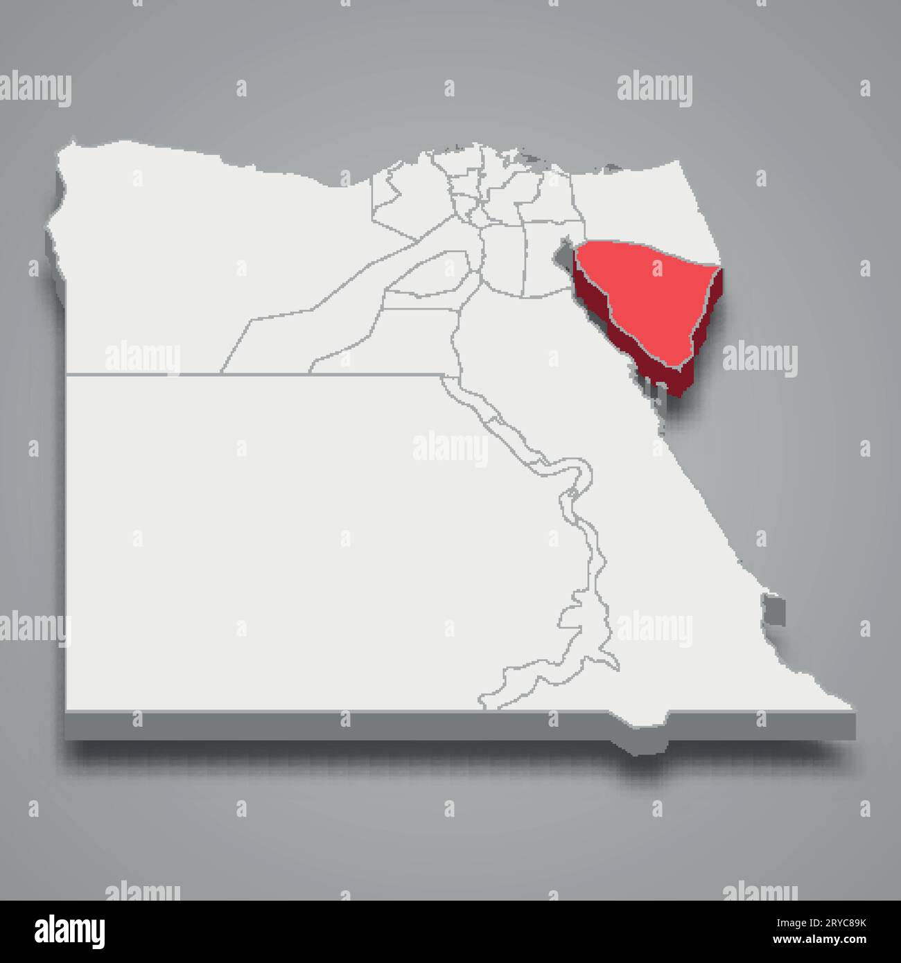 South Sinai region location within Egypt 3d isometric map Stock Vector ...