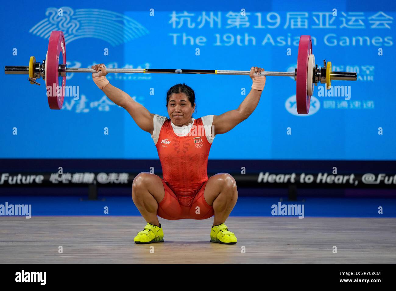 India's Bindyarani Devi Sorokhaibam competes in the women's 55kg Group ...