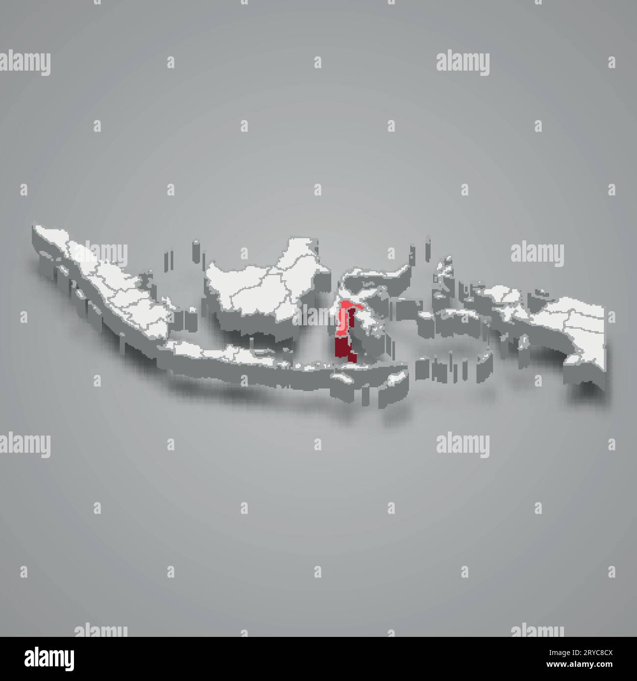 South Sulawesi province location Indonesia 3d isometric map Stock ...