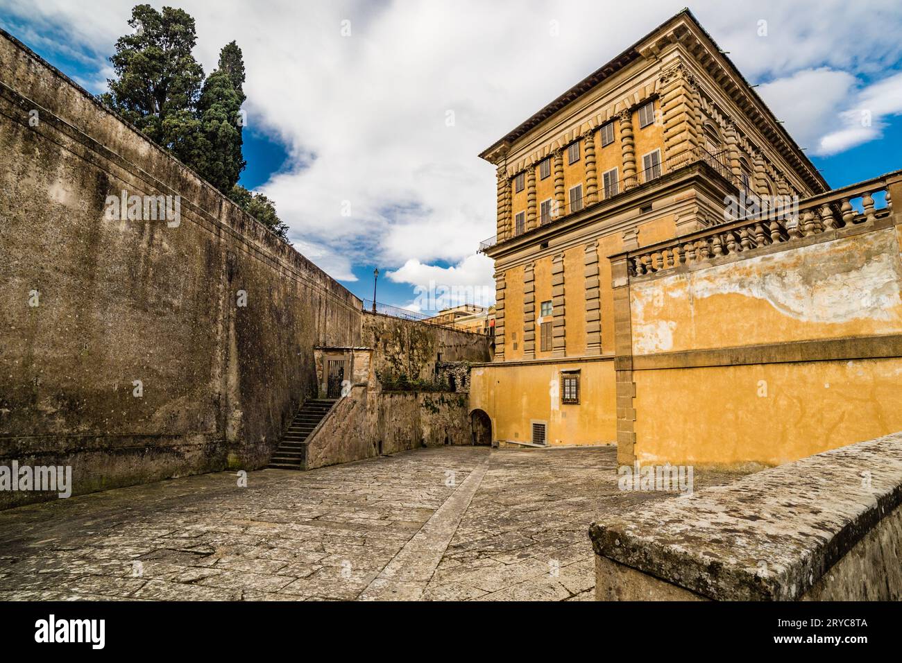 the sixteenth century walls of Pitti Palace in Florence, in Italy ...