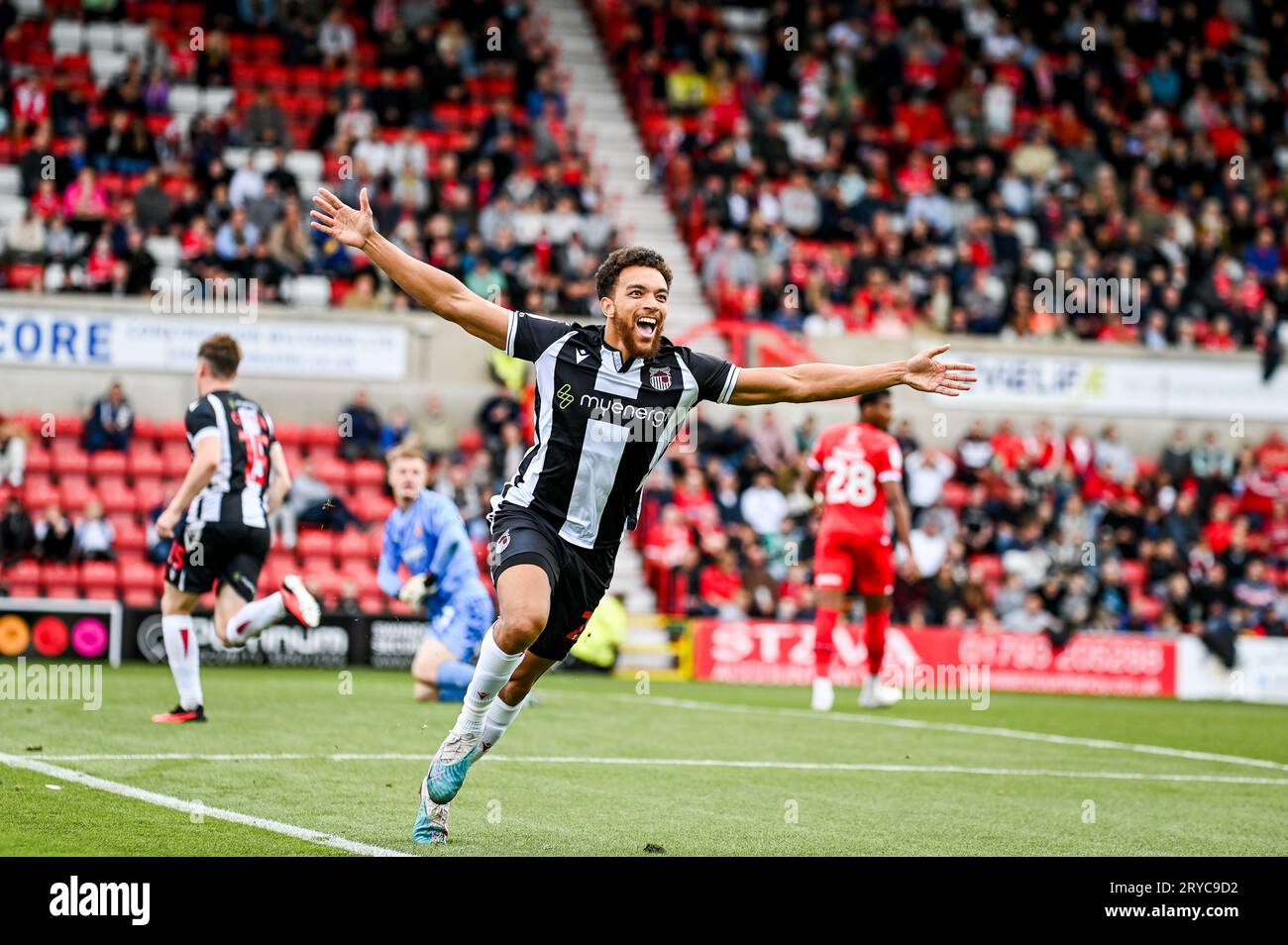 Swindon, UK, 30th September, 2023. Donovan Wilson scores during the Sky ...