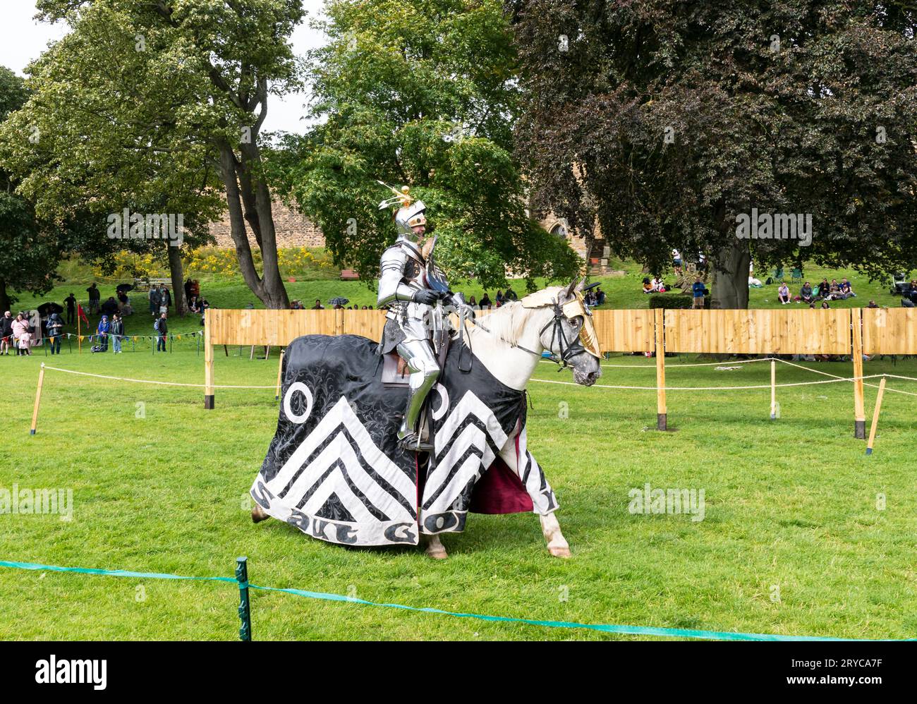 Knight in full armour on horseback parading before the Joust, Lincoln ...